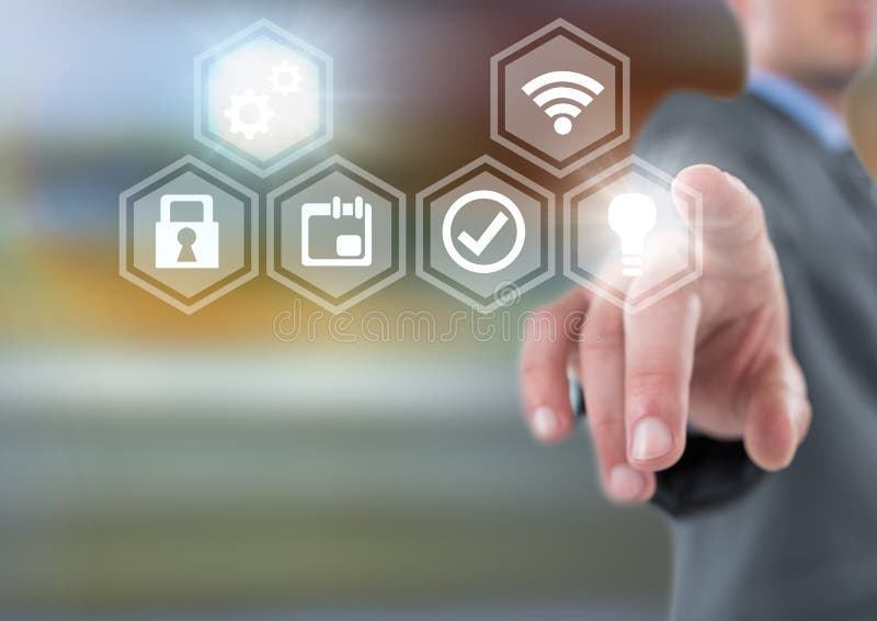 Hand Touching Icons Interface of Internet of Things Stock Photo - Image ...