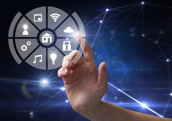 Hand Touching Icons Interface of Internet of Things Stock Photo - Image ...