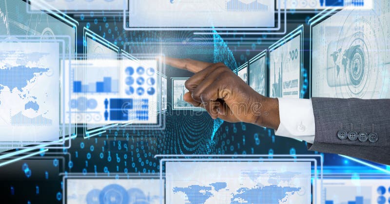 Hand Touching and Interacting with Technology Interface Panels Stock ...