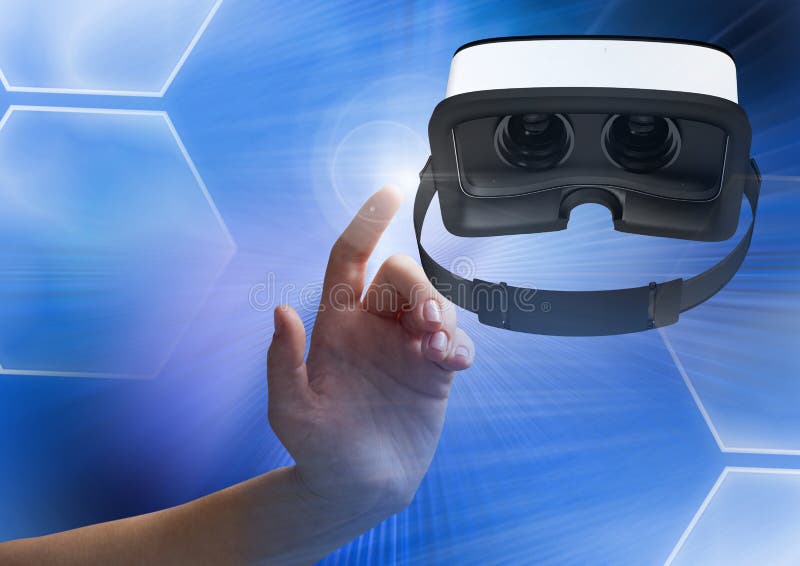 Hand Touching and Interacting with Virtual Reality Headset with ...