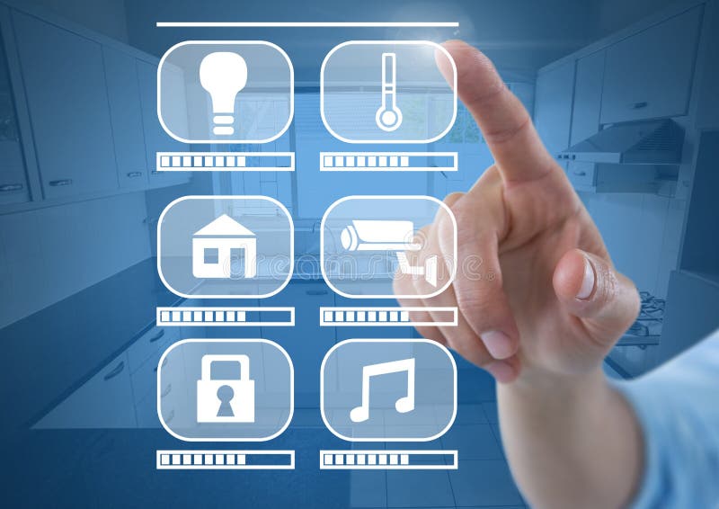 Hand Touching Smart Home Interface at Home Stock Illustration ...