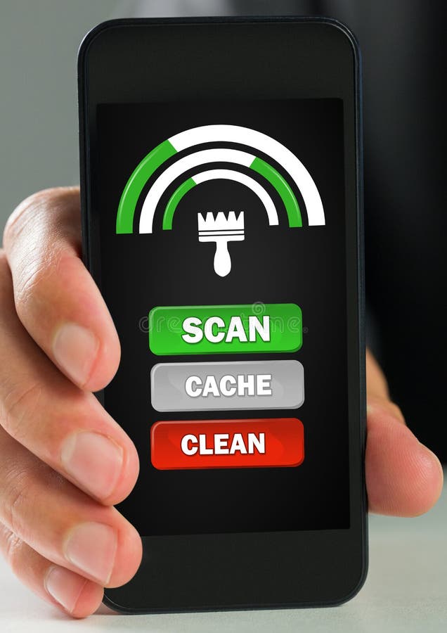 Hand Using Phone with Scan and Clean Cache Buttons Stock Photo - Image ... Hand Using Phone with Scan and Clean Cache Buttons Stock Photo - Image ...