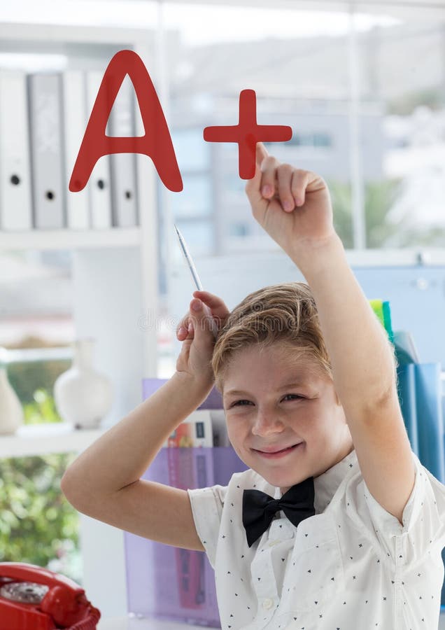 Happy Office Kid Boy Pointing Text Stock Photos - Free & Royalty-Free ...