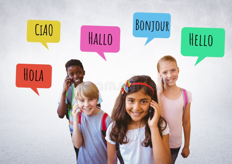 Hello in Different Languages Chat Bubbles Learning with Kids Stock ...