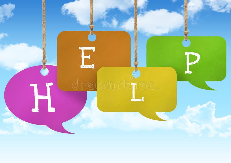Help Text on Hanging Paper Speech Bubbles Stock Illustration ...