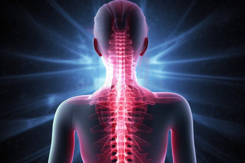Digital Composite of Highlighted Human Spine Against Blue Background ...