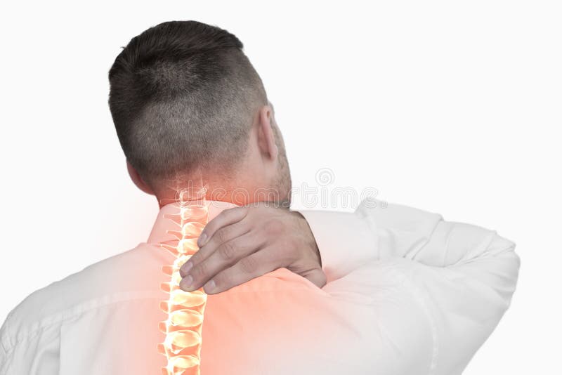 Digital Composite of Highlighted Spine of Man with Back Pain Stock ...