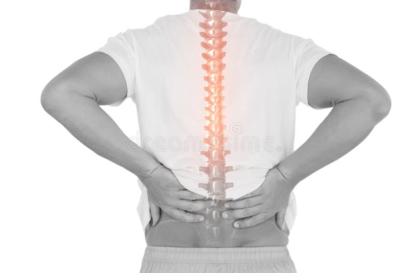 Digital Composite of Highlighted Spine of Man with Back Pain Stock ...