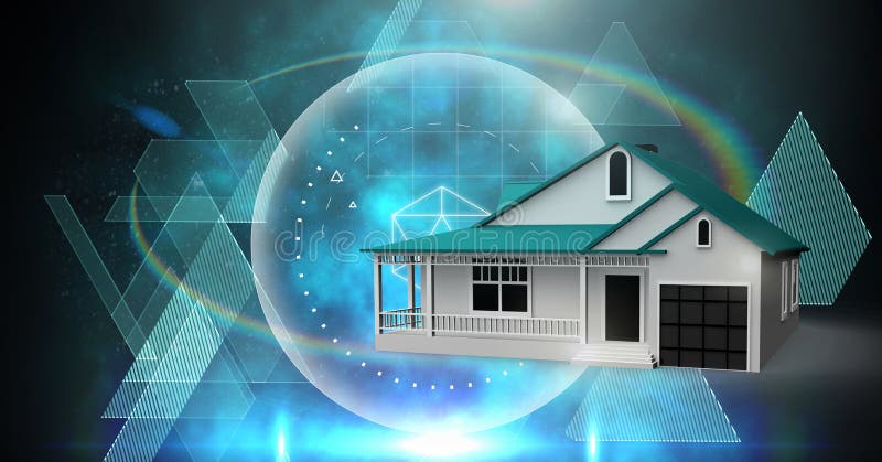 House with Sky Interface Glowing Stock Illustration - Illustration of ...