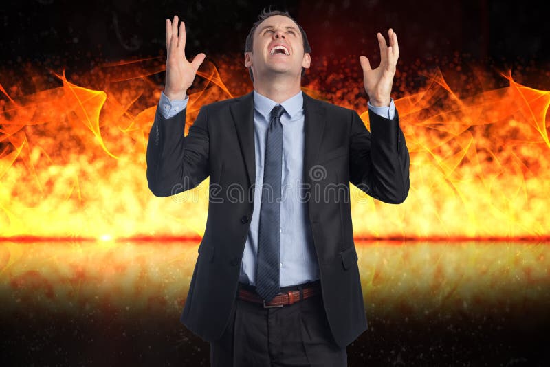 Digital Composite Image of Angry Businessman with Fire in Background ...