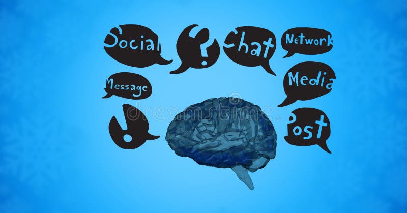 Digital Composite Image of Brain with Speech Bubbles Stock Illustration ...