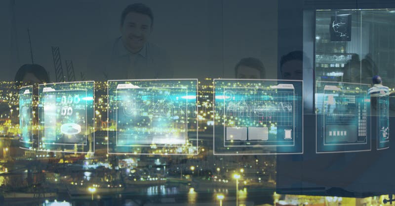 Digital Composite Image of Business People Seen through Screen Stock ...
