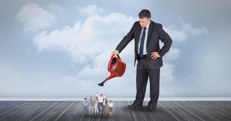 Digital Composite Image of Businessman Watering Employees on Boardwalk ...