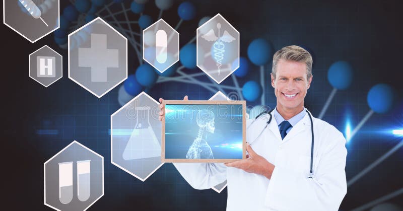Digital Composite Image of Doctor Showing X-ray on Screen Over ...
