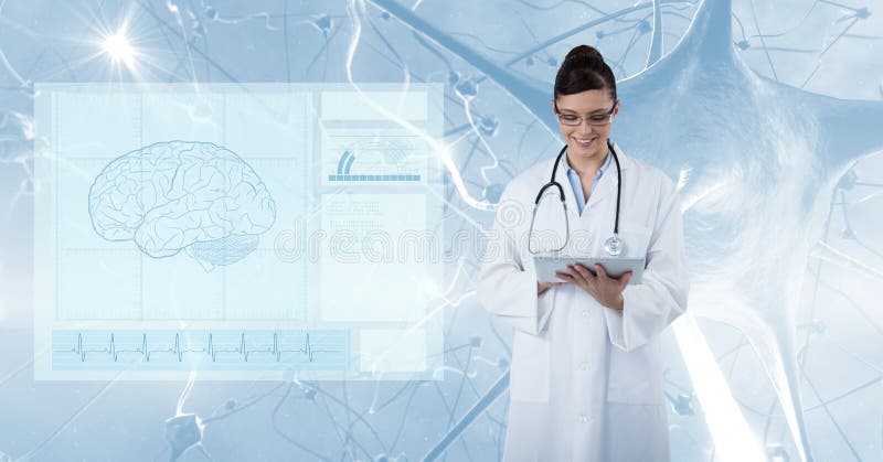 Digital Composite Image of Doctor Using Tablet PC with Screen in ...