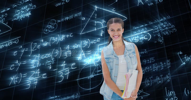 Digital Composite Image of Female Student with Math Data Stock Photo ...