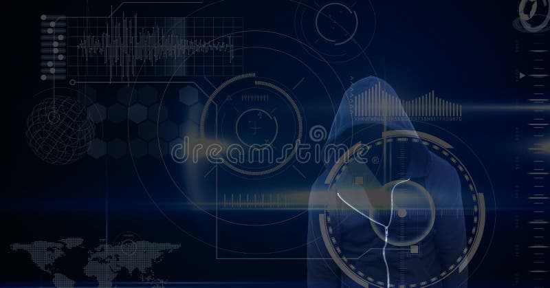 Digital Composite Image of Hacker Touching Screen Stock Illustration ...