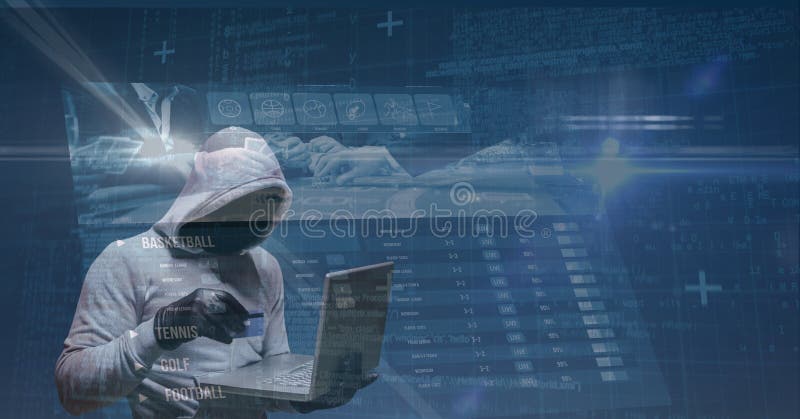 Digital Composite Image of Hacker Using Credit Card and Laptop Computer ...