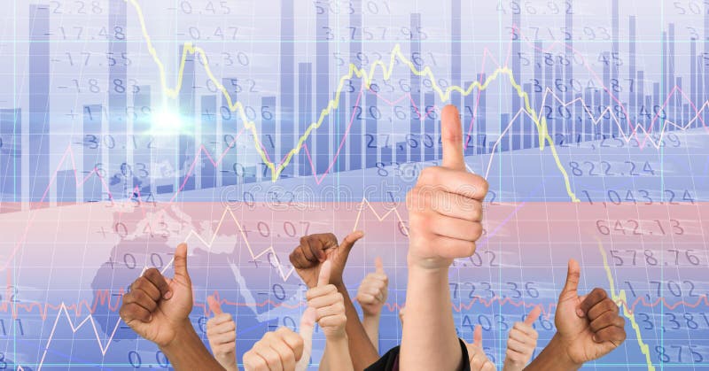 Digital Composite Image of Hands Showing Thumbs Up Against Screen Stock ...