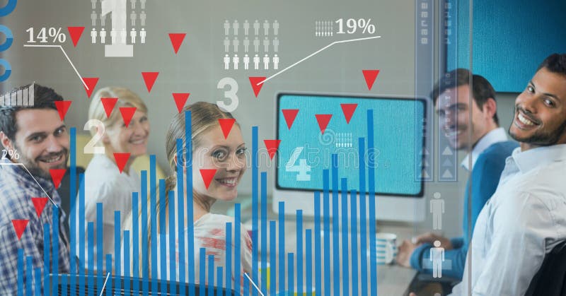 Digital Composite Image of Happy Business People with Graph in Office ...