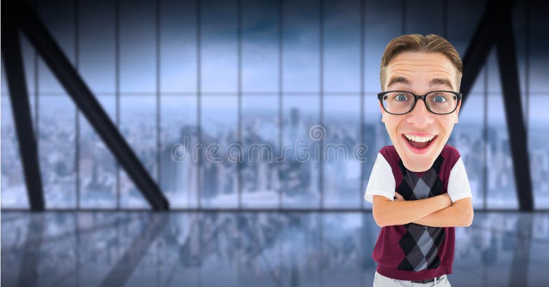 Digital Composite Image of Happy Nerd Standing Arms Crossed Stock Image ...