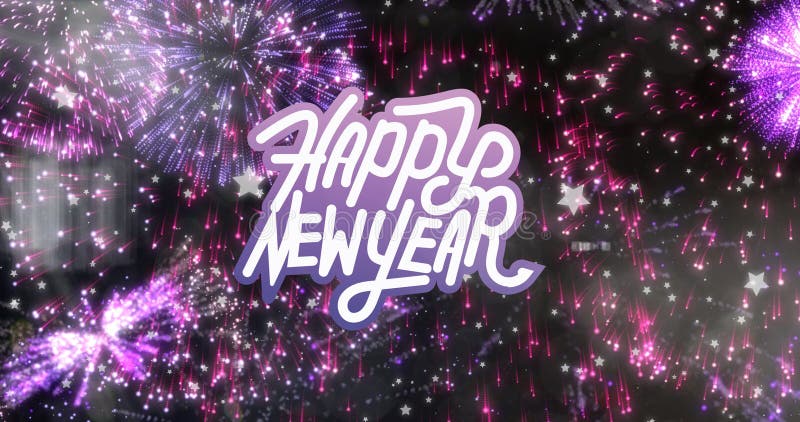 Digital Composite Image of Happy New Year Text Over Exploding Fireworks ...