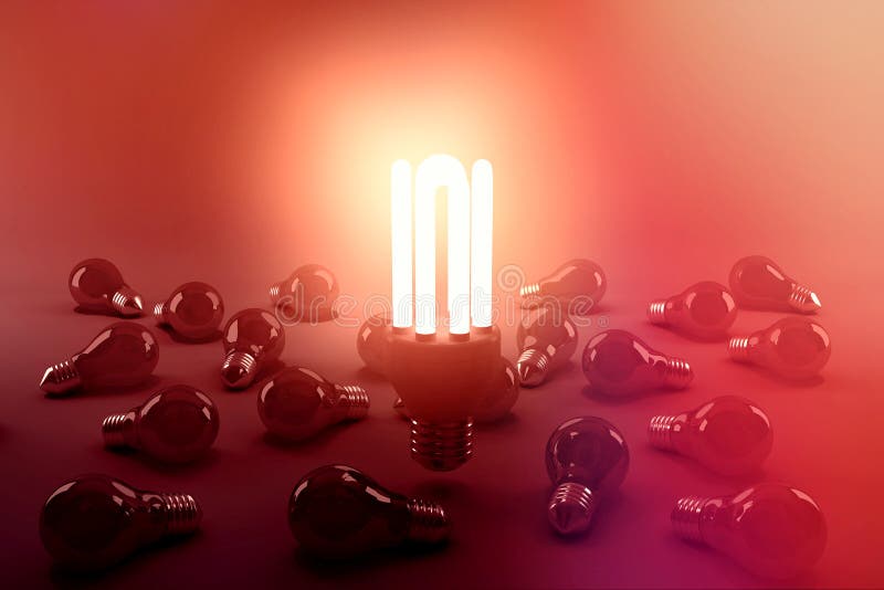 Digital Composite Image of Illuminated Energy Efficient Lightbulb Over ...