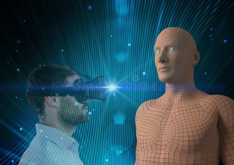 Digital Composite Image of Man Looking at 3d Human Figure through VR ...