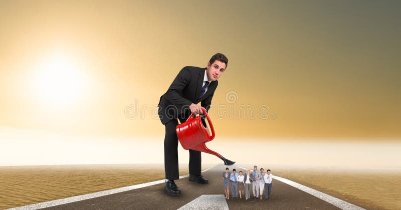 Digital Composite Image of Manager Watering Employees on Street Stock ...