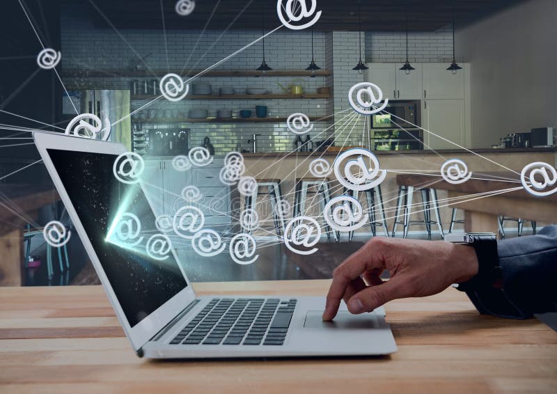 Digital Composite Image of Network of Web Icons Against Person Using ...