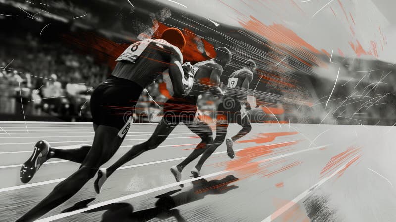 Digital Composite of Composite Image of Running Athletes Against Red ...