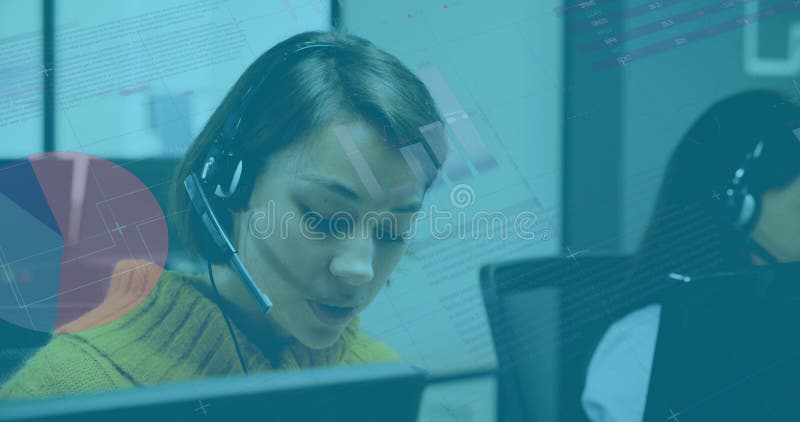 Digital Composite Image Shows Diverse Call Center Workers with Graphs ...