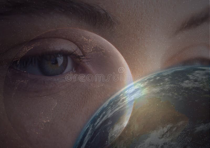 Digital Composite Image of Spot of Light and Globe Against Close Up of ...