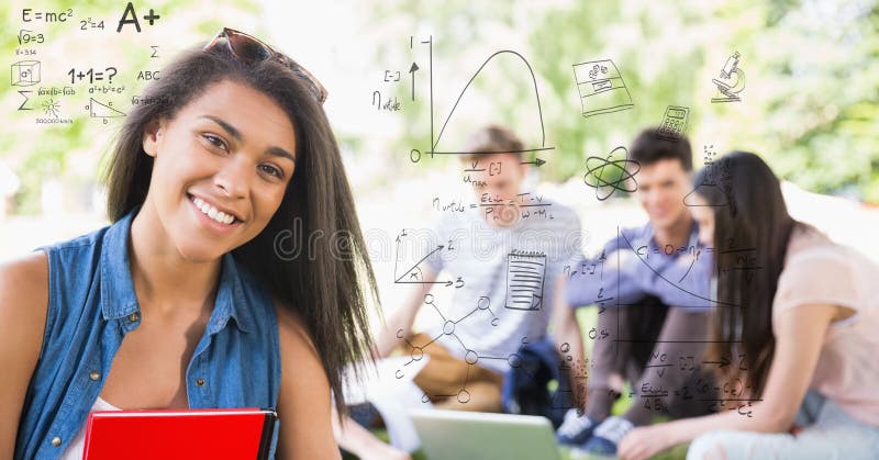 Digital Composite Image of Student with Math Equations and Friends ...