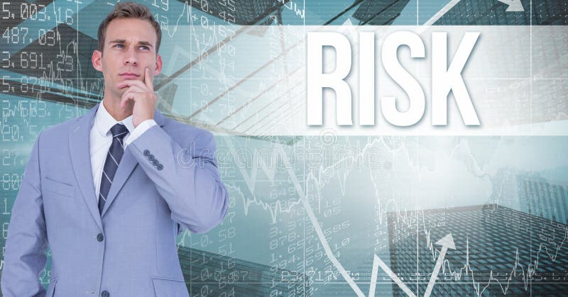 Digital Composite Image of Thoughtful Businessman Standing Against Risk ...