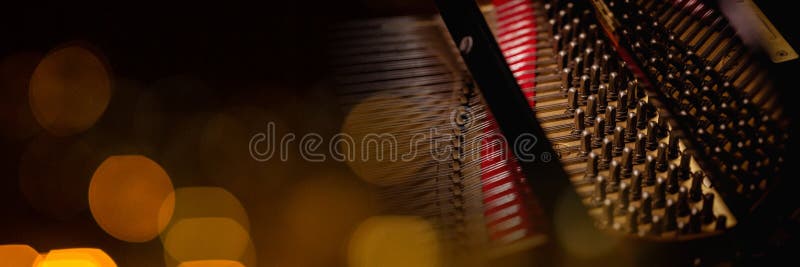 Interior of a Piano with Yellow Lights Stock Image - Image of music ...