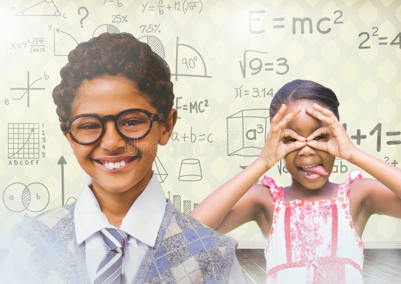 Kids Having Fun with Blank Room Background and Math Equations Stock ...