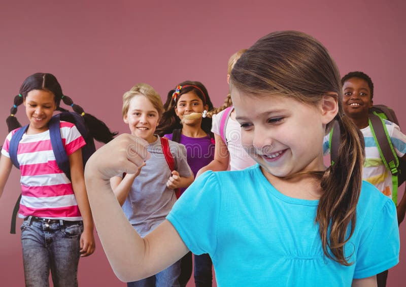 Kids Having Fun with Red Background Stock Photo - Image of class ...