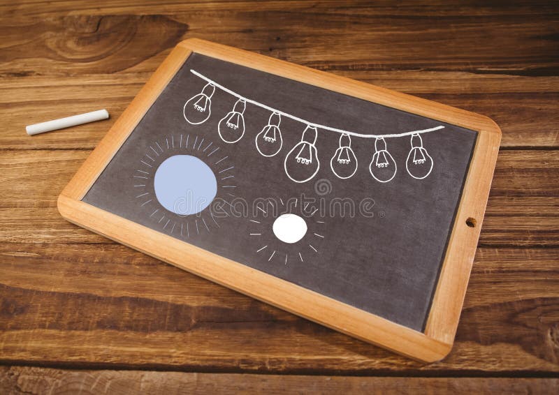 Light Bulbs and Sun Shining on Blackboard Stock Image - Image of ...