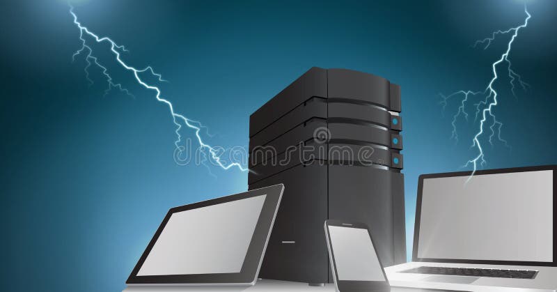 Lightning Strikes and Computer Devices Stock Illustration ...