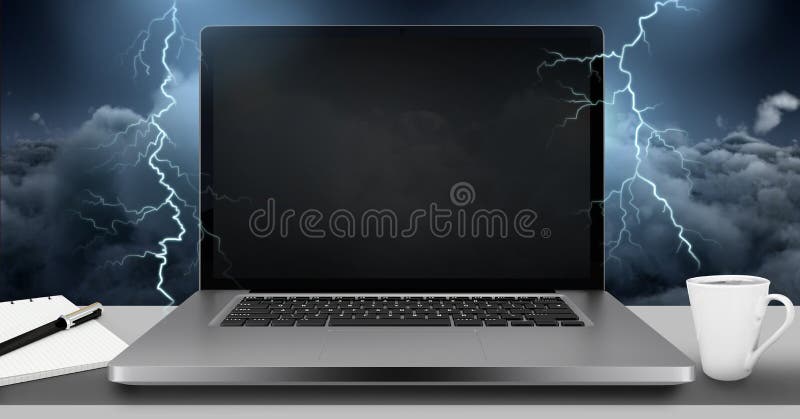 Lightning Strikes and Laptop Stock Illustration - Illustration of ...