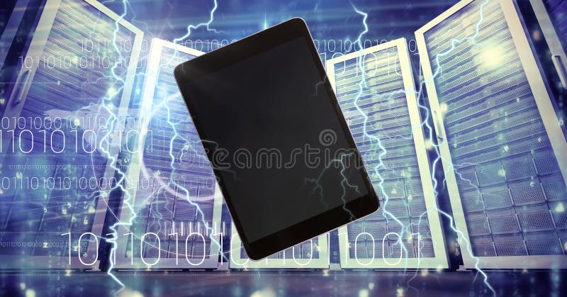 Lightning Strikes and Tablet with Servers Stock Image - Image of ...