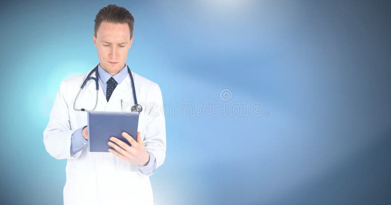 Male doctor holding tablet stock photo. Image of blank - 111586146