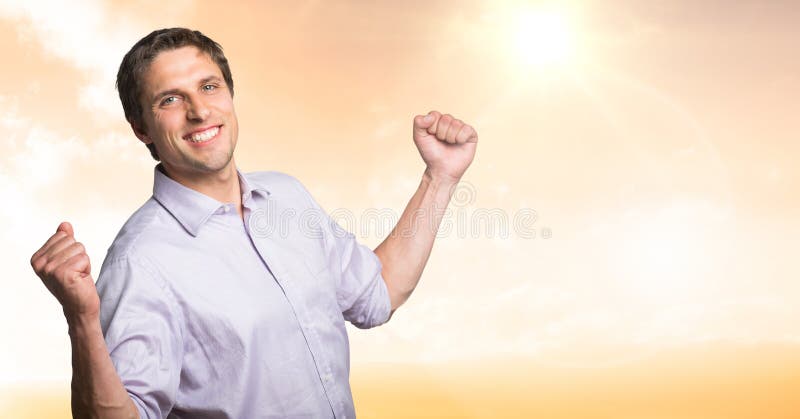 Man Celebrating Success in Sunset Stock Photo - Image of career ...