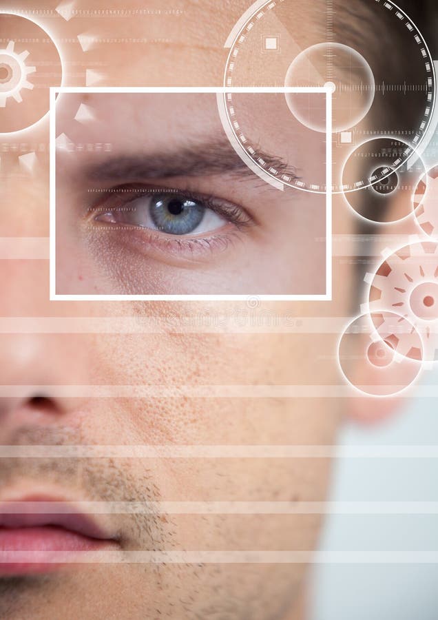 Man with Eye Focus Box Detail Over Glasses and Lines and Eye Test ...