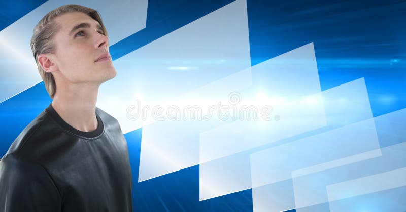 Man Looking Up with Rectangle Perspective Background Stock Image ...