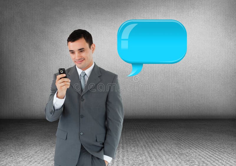Man on Phone with Shiny Chat Bubble Stock Photo - Image of suit ...