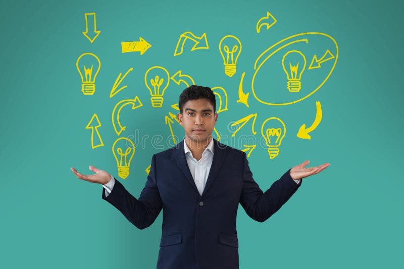 Man Shrugging and Drawn Ideas Stock Photo - Image of computer ...