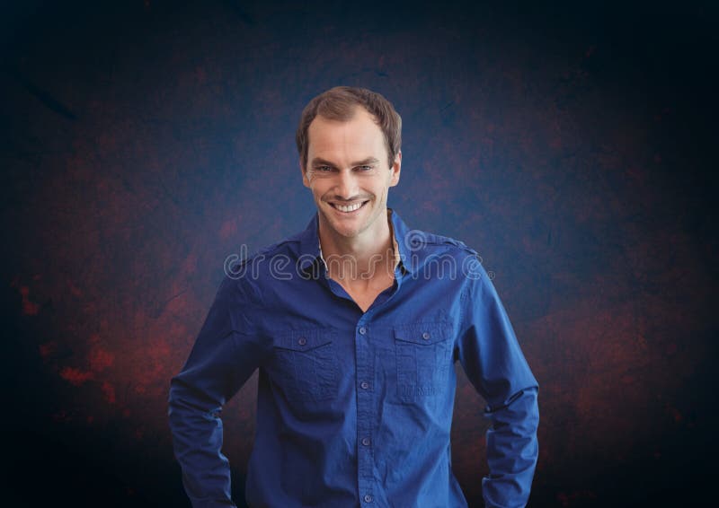Man Standing with Blue Background Stock Image - Image of adult ...