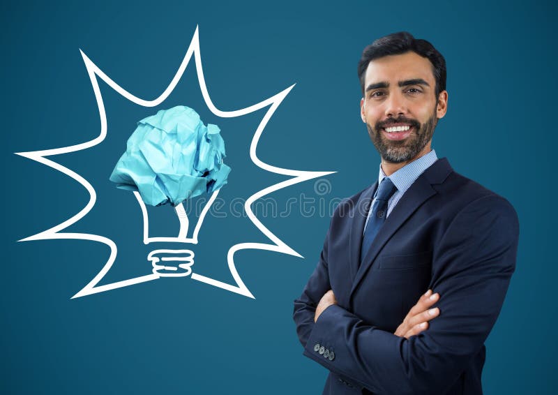 Man Standing Next To Light Bulb with Crumpled Paper Ball Stock Photo ... Man Standing Next To Light Bulb with Crumpled Paper Ball Stock Photo ...